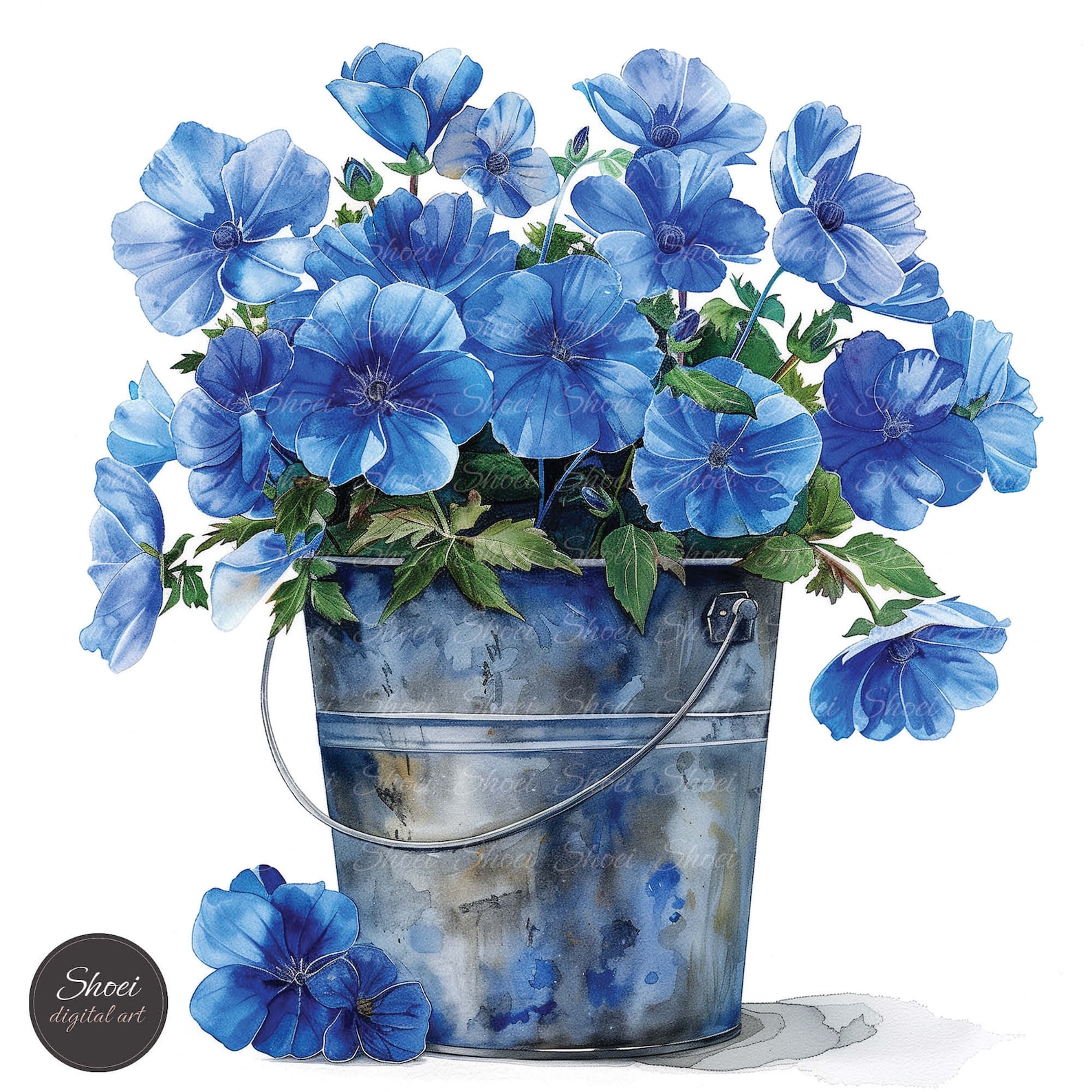 Blue Flowers Bouquet Clipart Bundle Digital Art for Scrapbooking, Card ...