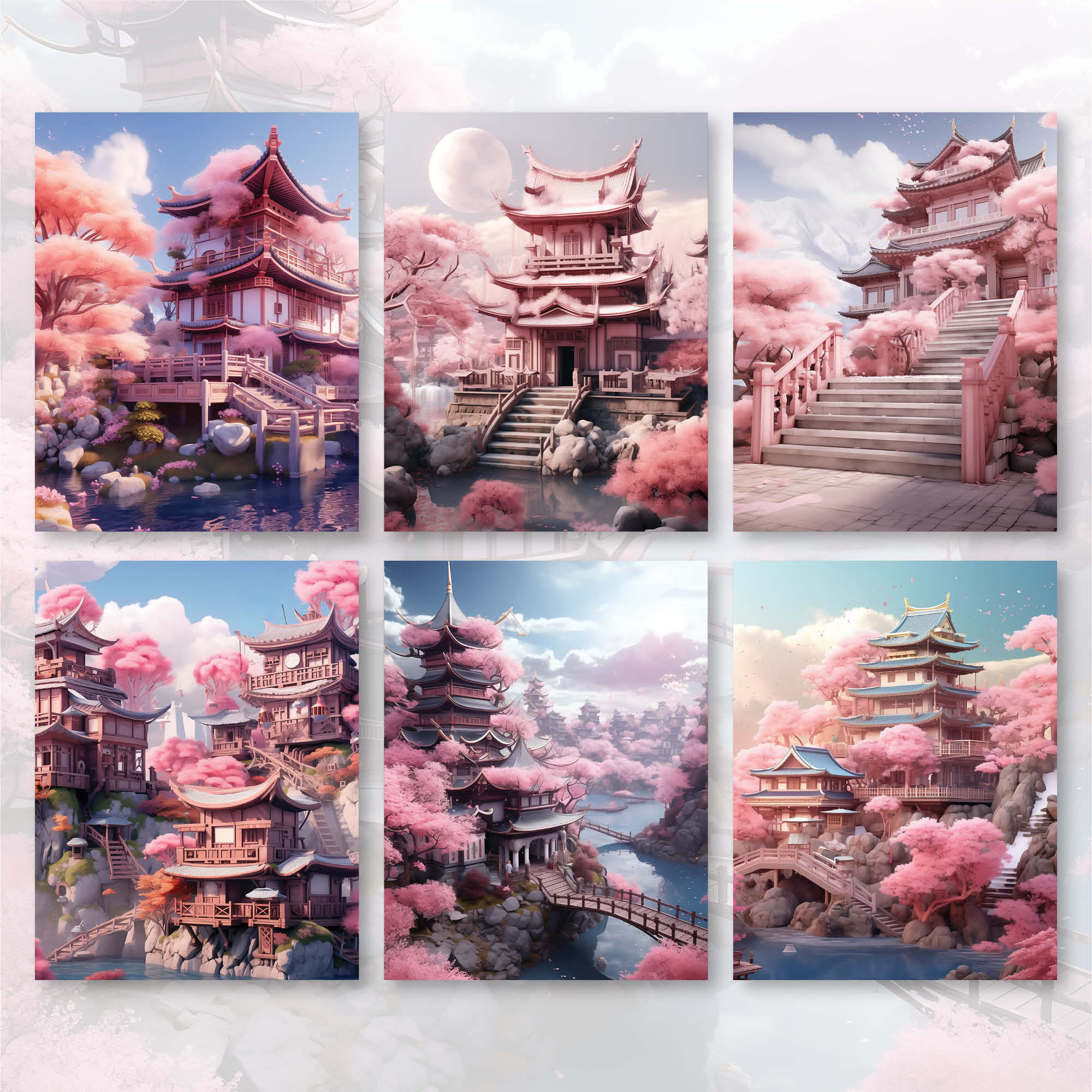 Printable Japan View Pink Digital Paper, 30 Pages 8.5x11 Size for Junk ...