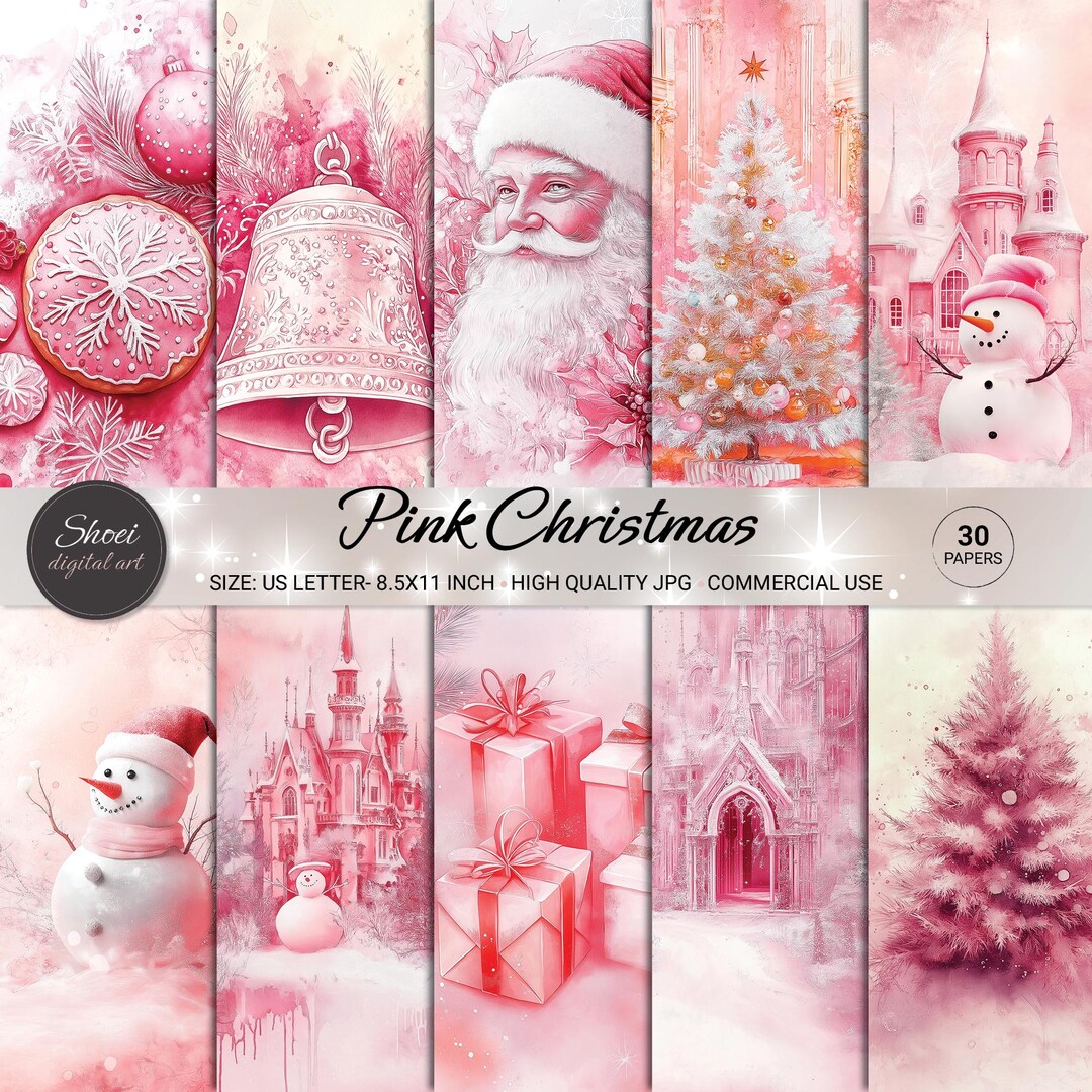 Pink Christmas Digital Paper: Monochromatic Scrapbook Art (8.5x11 ...