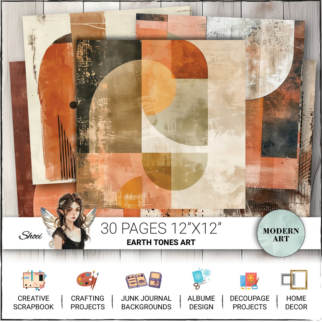 Terracotta Earth Tones Geometric Digital Paper, 30 Pages 12X12 Size for ...