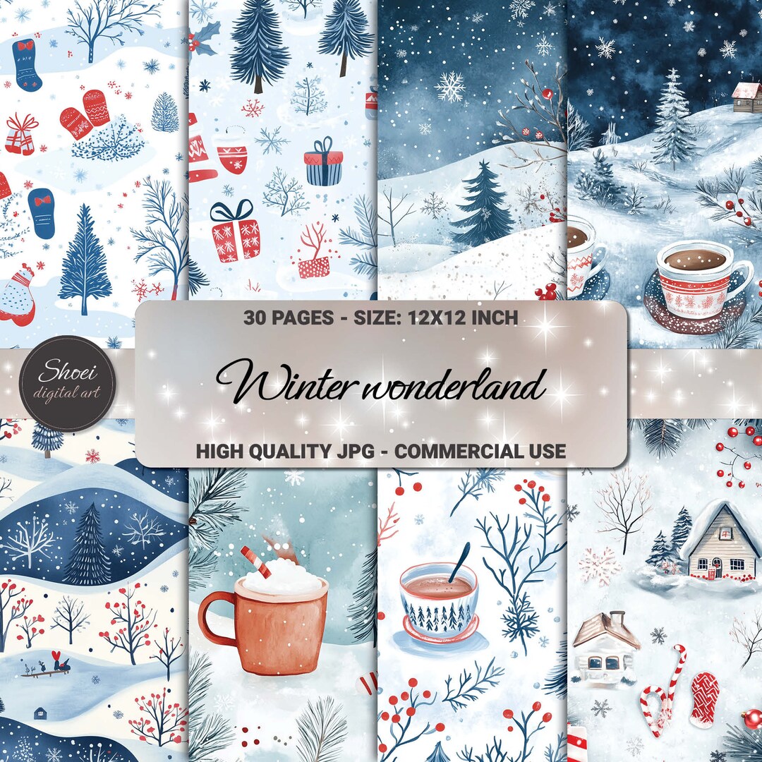 Winter Wonderland Digital Paper: 30-page Scrapbook Kit (digital ...