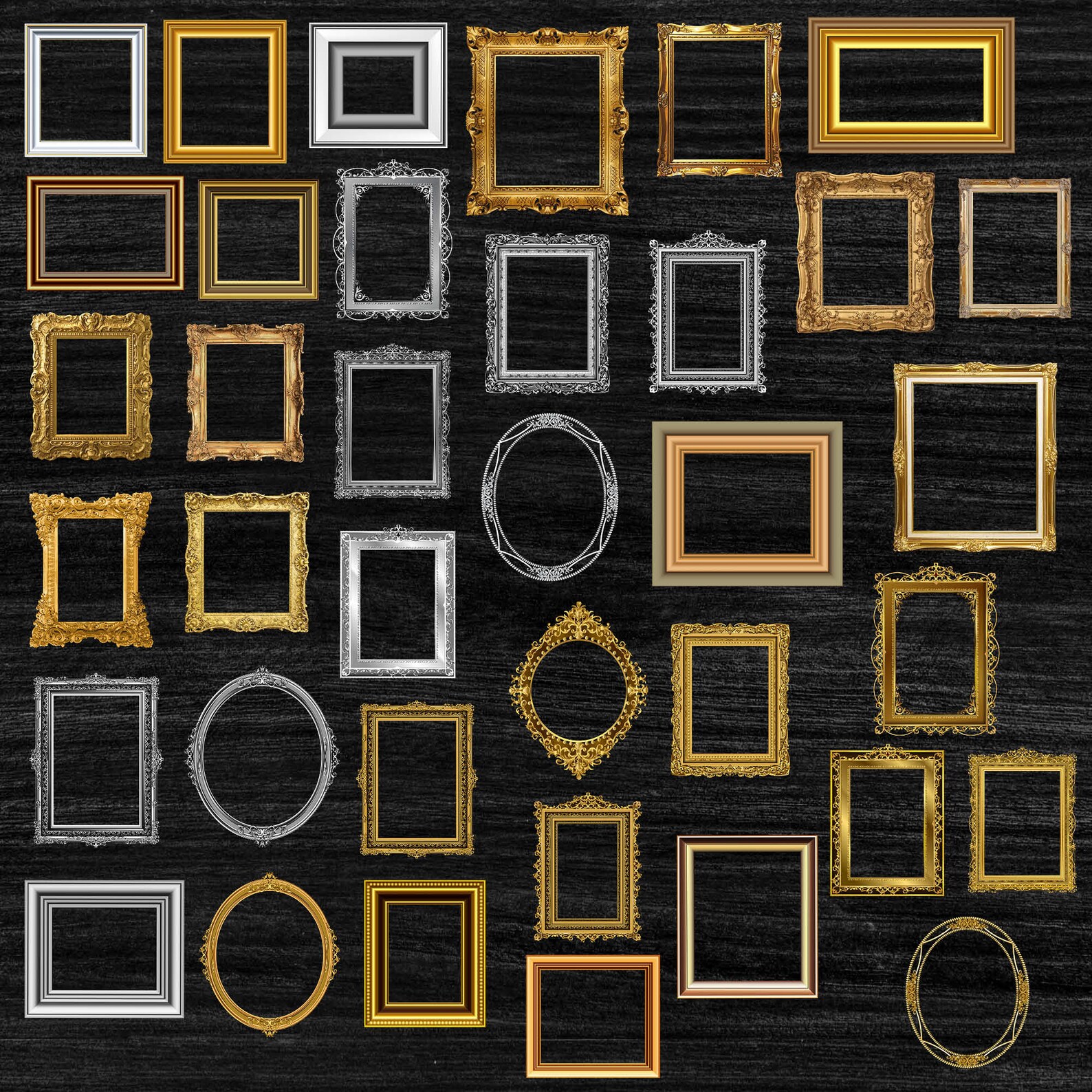 37 Vintage Gold & Silver Frames: Luxury Clipart (SVG, PNG) - Etsy