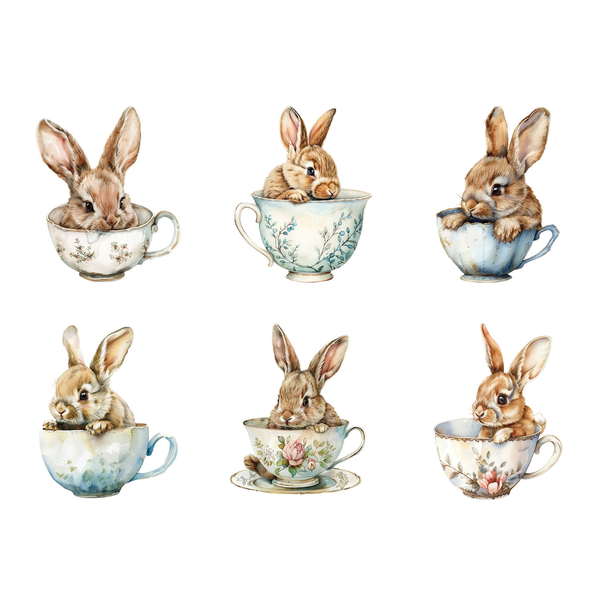 30 Watercolor Bunny Rabbit Tea Party CLIPART PNG for Paper Crafts ...