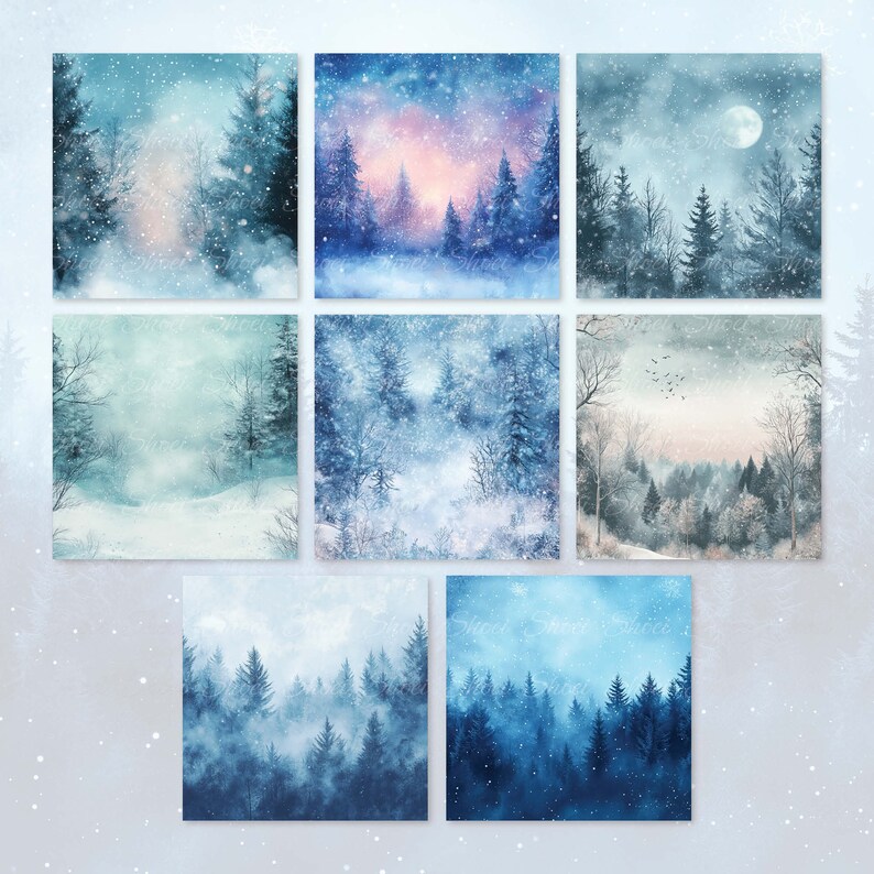 Nordic Winter Forest Digital Paper: Snowy Landscape Scrapbook Kit ...