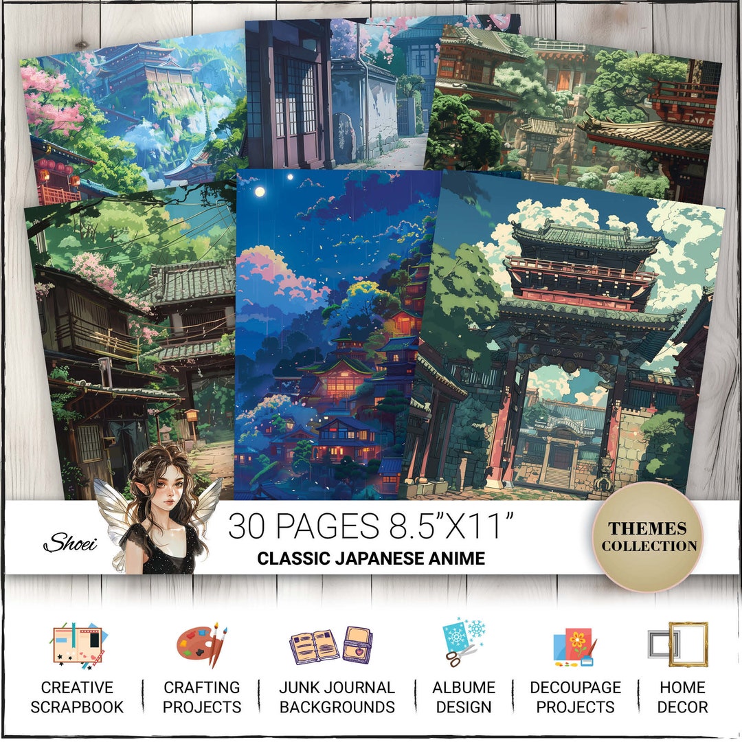 Printable Japanese Anime Digital Paper, 30 Pages Portrait Size for Junk ...