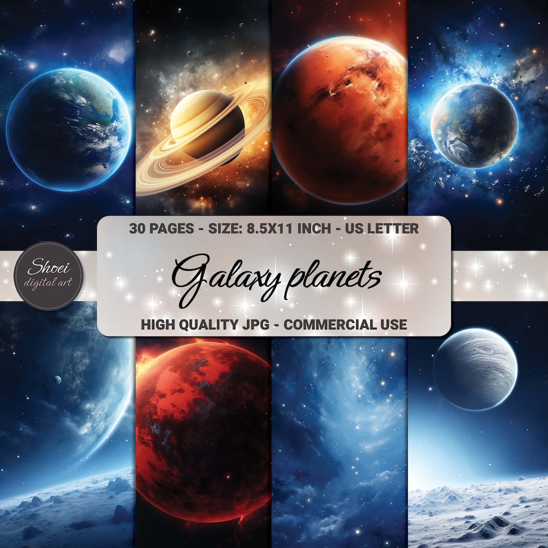 Galaxy Planets Stars Fantasy Digital Paper, 30 Pages 8.5x11 Size for ...