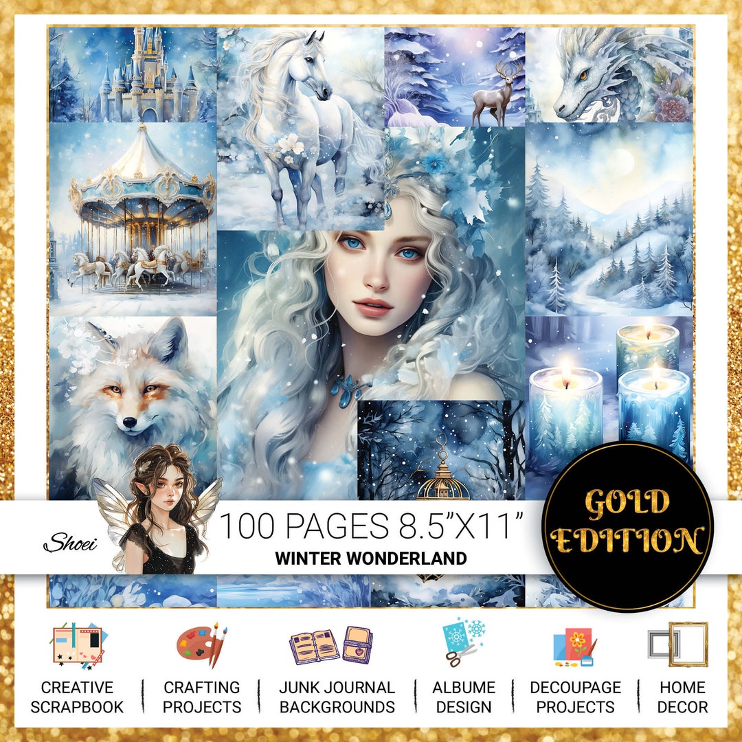 Winter Wonderland Fantasy Digital Paper, 100 Pages 8.5x11 Size for Junk ...