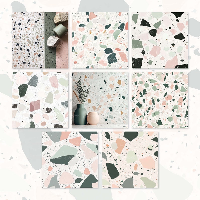 Terrazzo Pattern Digital Paper Pack: 12x12 Neutral Stone Backgrounds ...