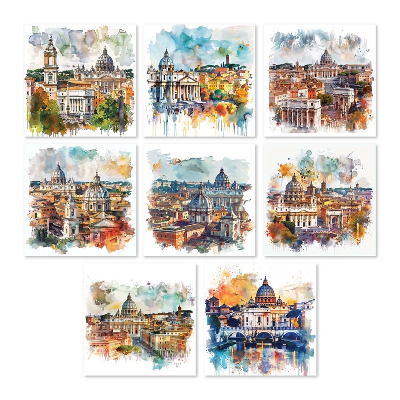 32 Rome City View Watercolor CLIPART JPG for Art and Craft, Digital ...