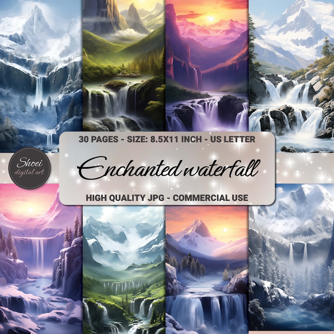 Enchanted Waterfall Digital Paper: 30 Fantasy Landscape Images (8.5x11 ...