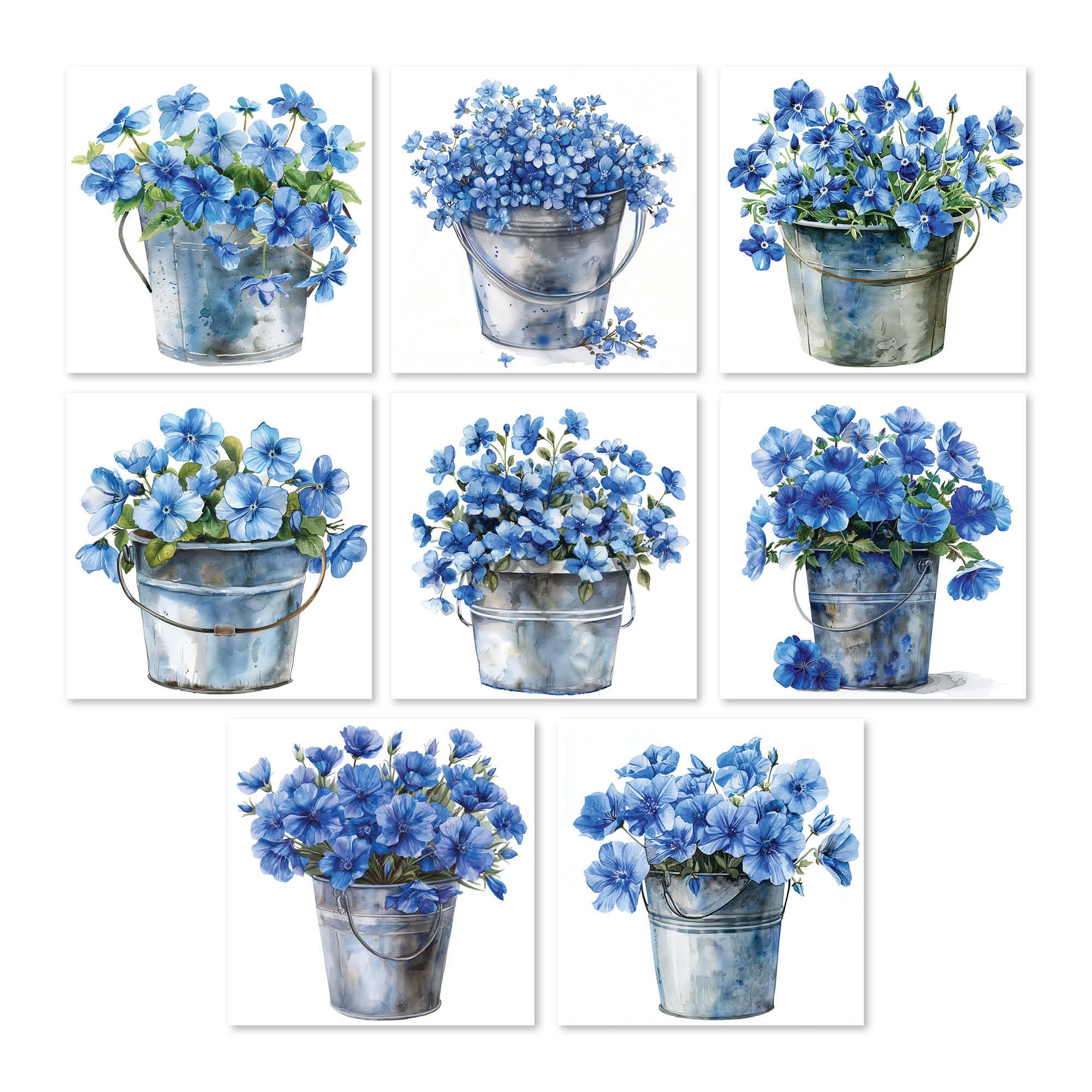 Blue Flowers Bouquet Clipart Bundle Digital Art for Scrapbooking, Card ...