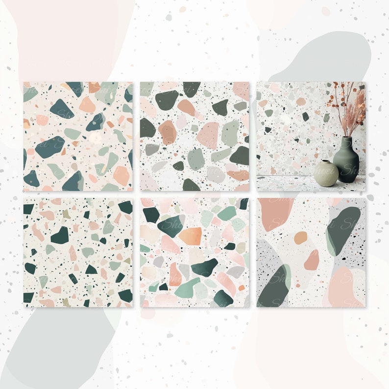 Terrazzo Pattern Digital Paper Pack: 12x12 Neutral Stone Backgrounds ...