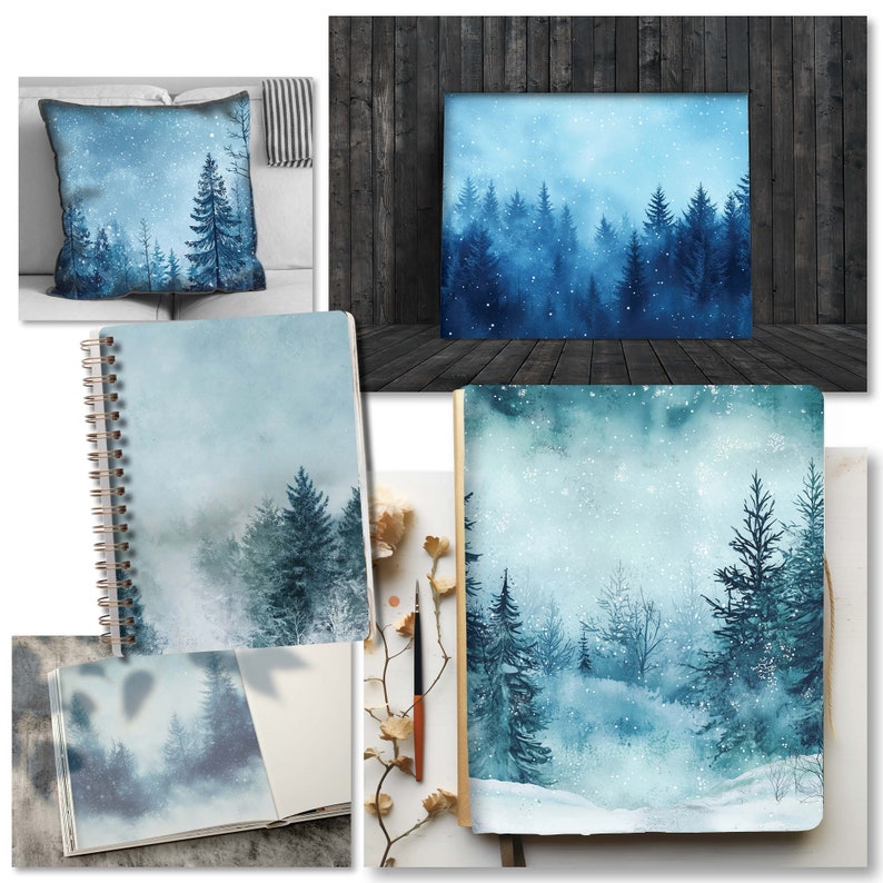Nordic Winter Forest Digital Paper: Snowy Landscape Scrapbook Kit ...