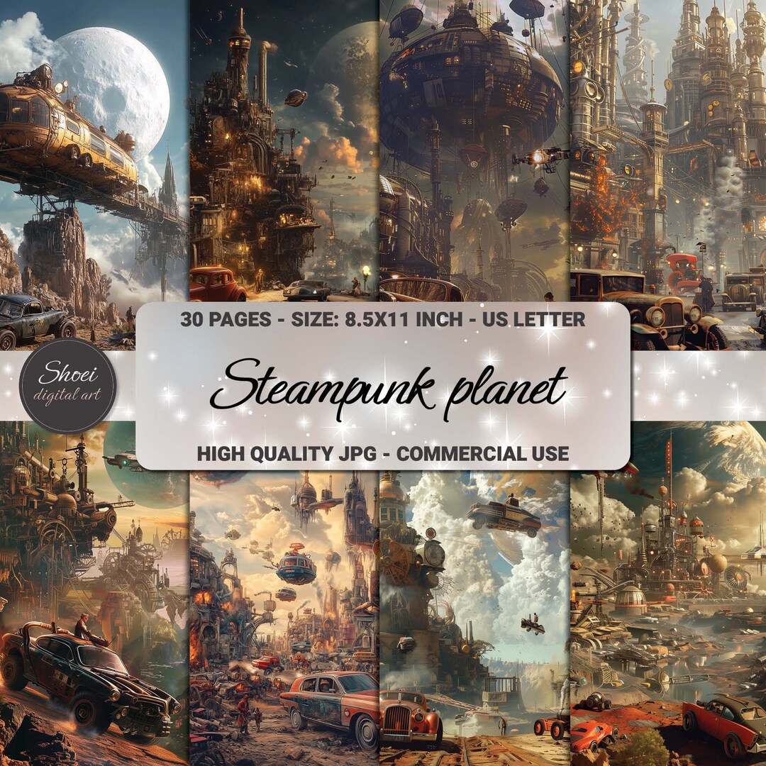 Steampunk Planet Digital Paper Pack: 30 Jpgs for Scrapbooking (8.5x11 ...