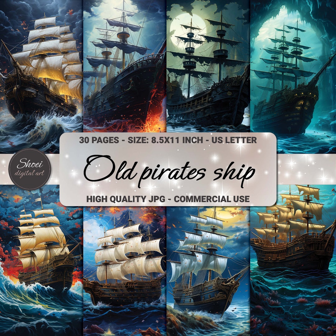 Old Pirates Ship Digital Papers - 30 Vintage Nautical Designs, Sea ...