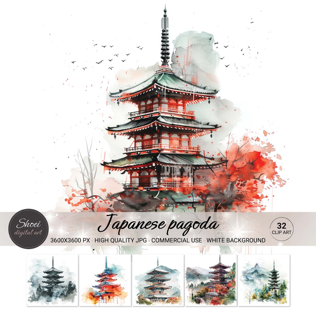 Japanese Pagoda Clipart, Watercolor Temple Art, Asian Landmark ...