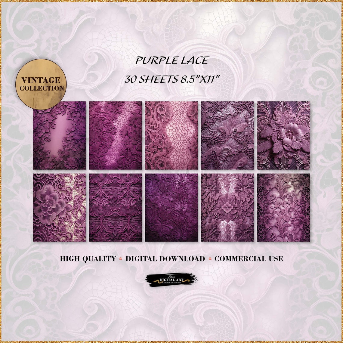 Purple Lace Digital Paper for Junk Journal Kit, Mixed Media Art ...