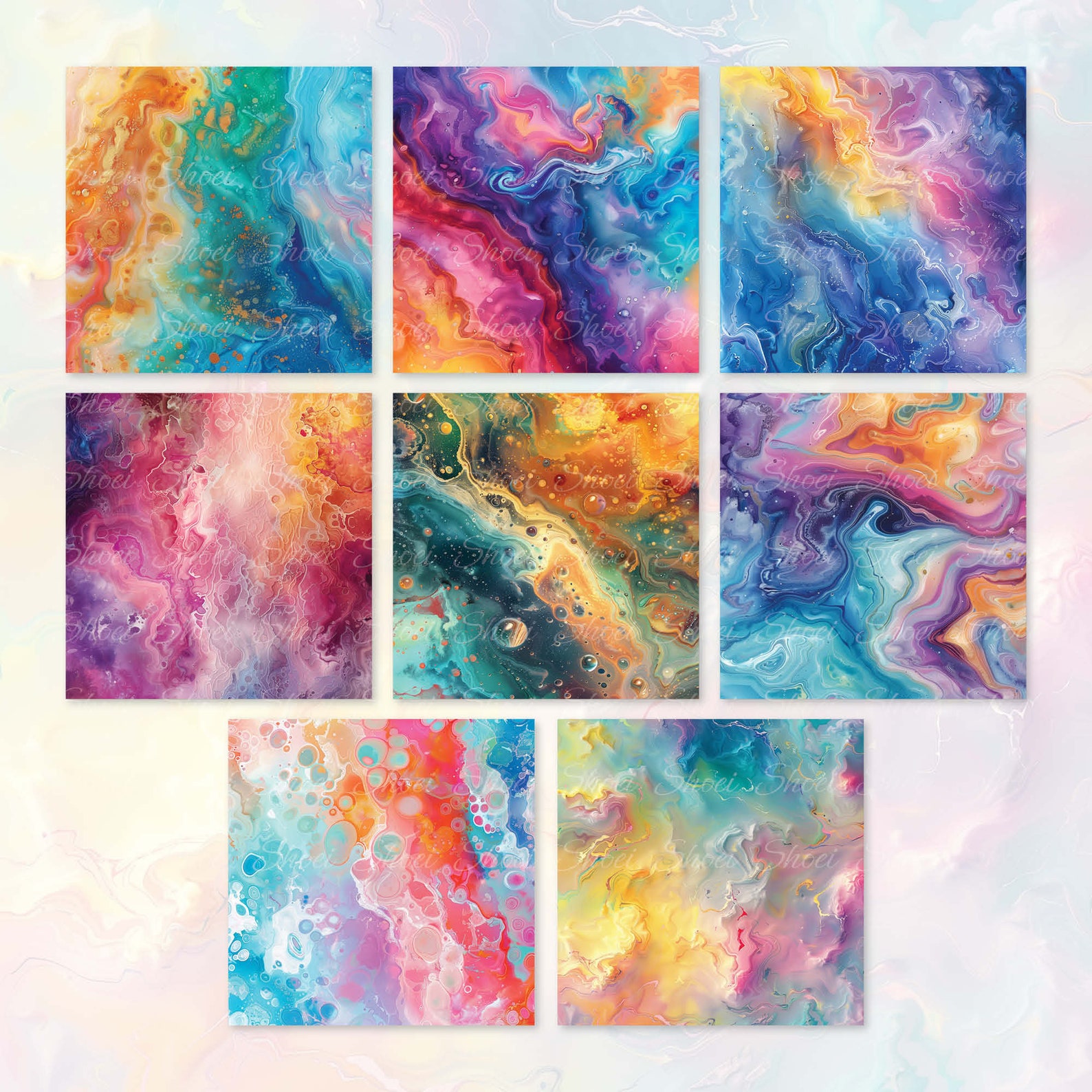 Whimsical Resin Art Digital Paper Colorful 12x12 Pages for Junk Journal ...