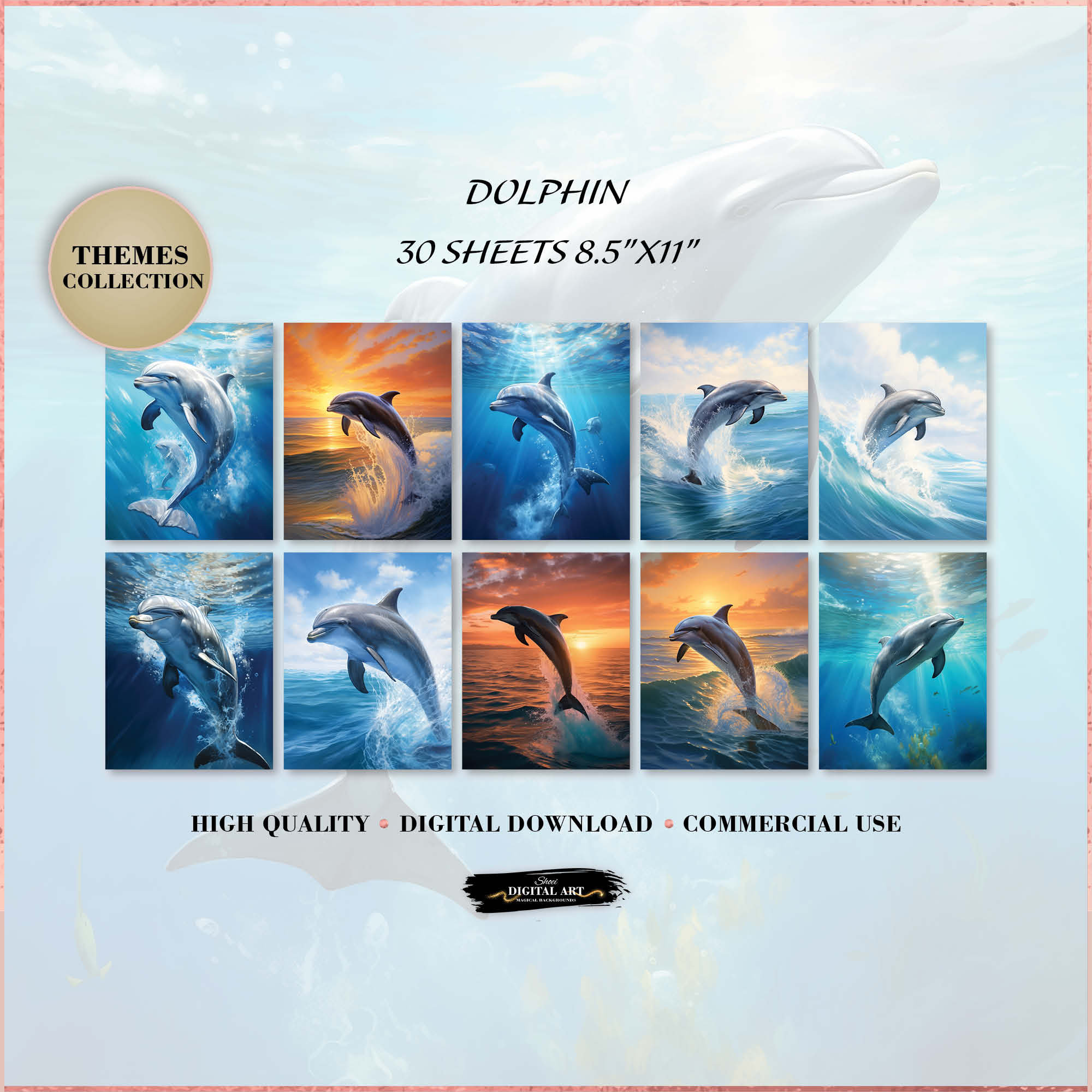 Dolphin Digital Paper, 30 Pages Portrait Size for Junk Journal ...