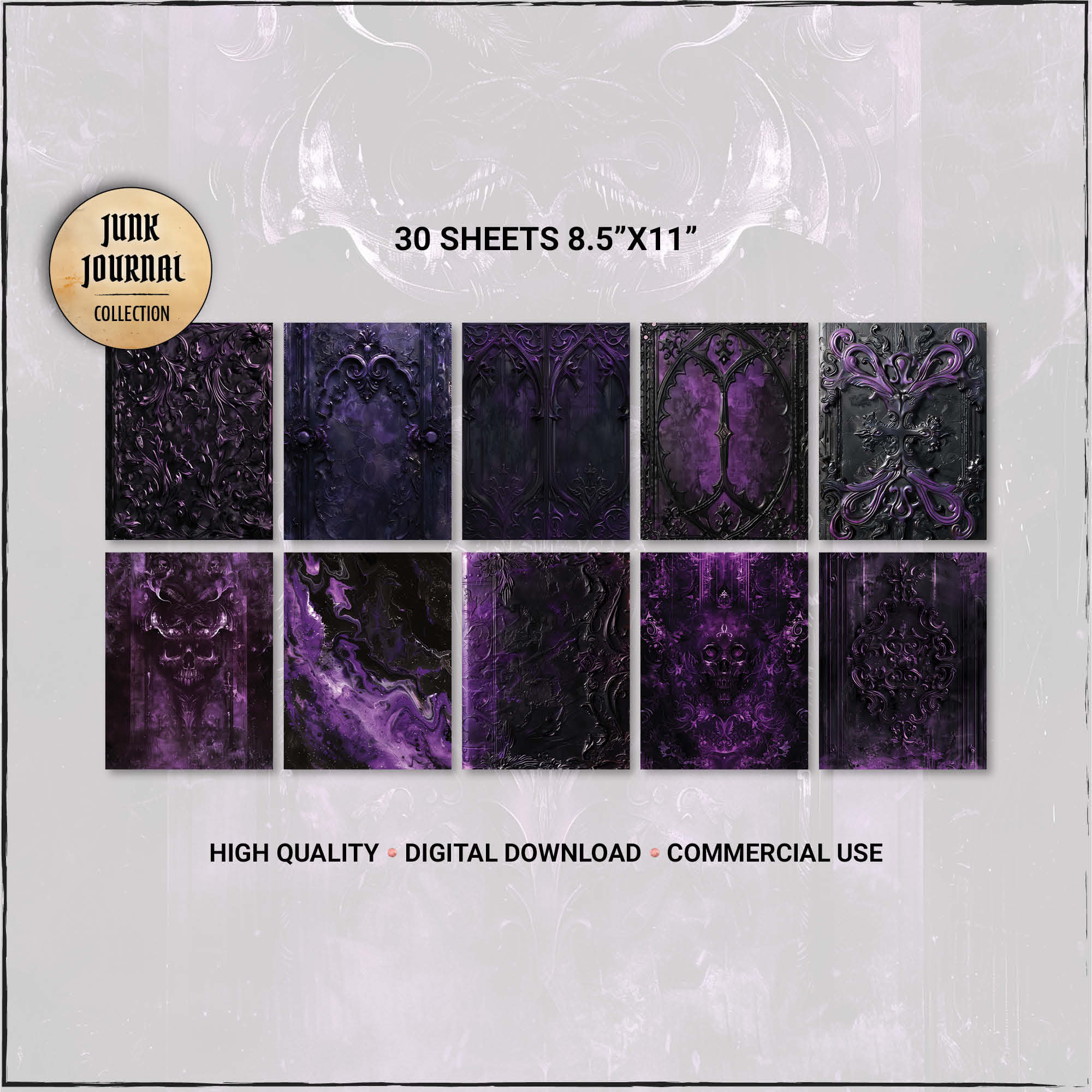 Gothic Black Purple Junk Journal Covers, 30 Pages 8.5X11 Size for Junk ...