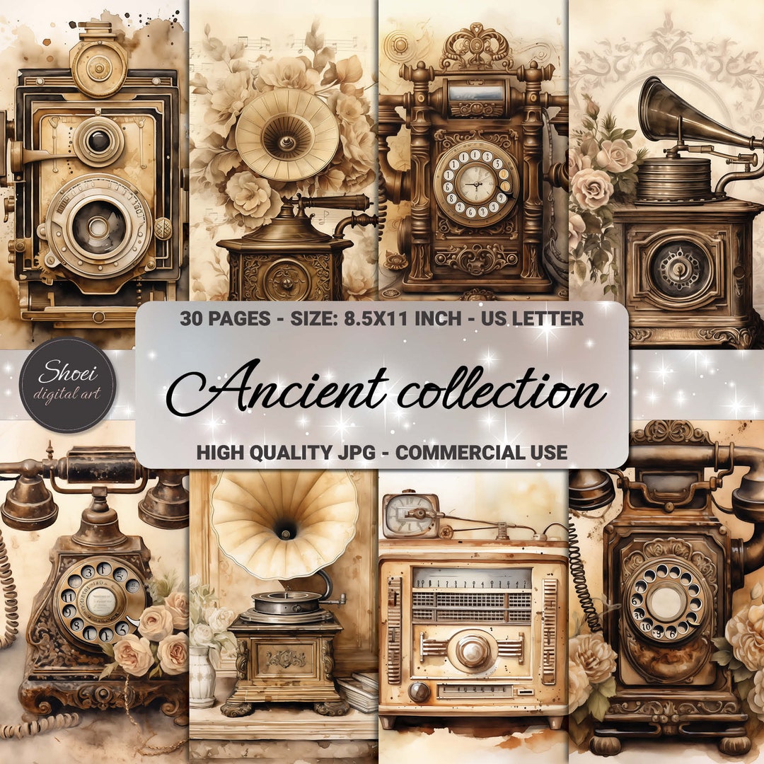 Vintage Antique Gadgets Digital Paper: Classic Designs (8.5x11 JPG ...