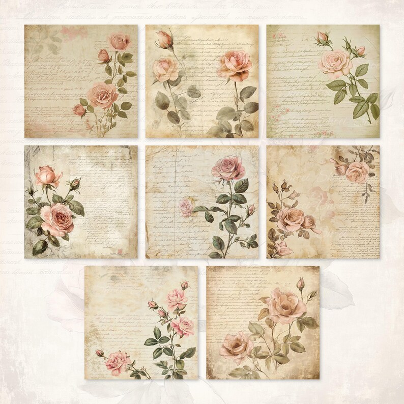 Vintage Rose Digital Paper: Shabby Chic Floral Scrapbook (digital ...