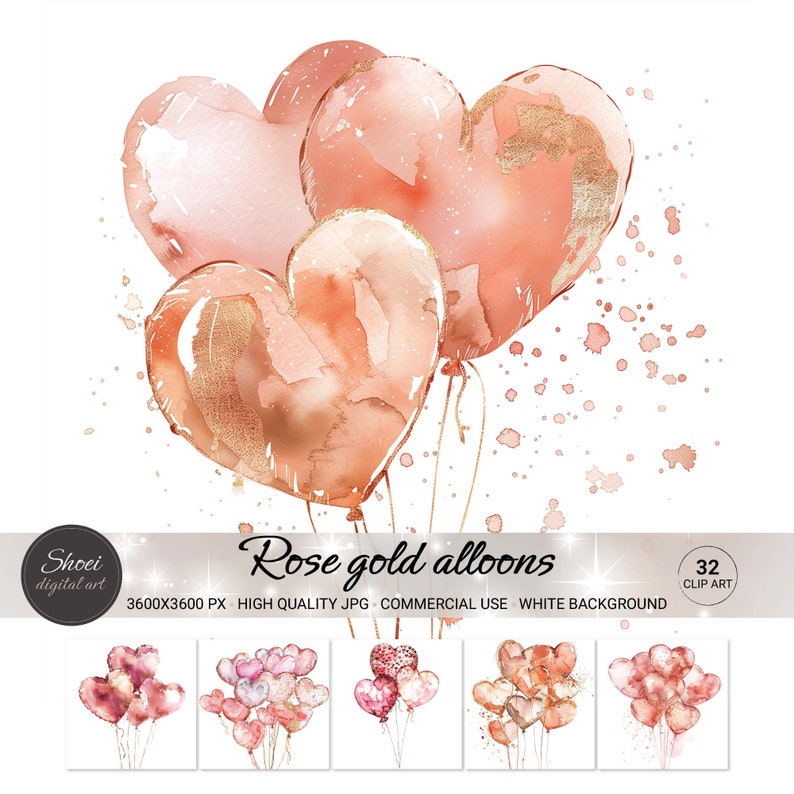 32 Birthday Watercolor Pink Balloons Clipart Bundle Digital ...
