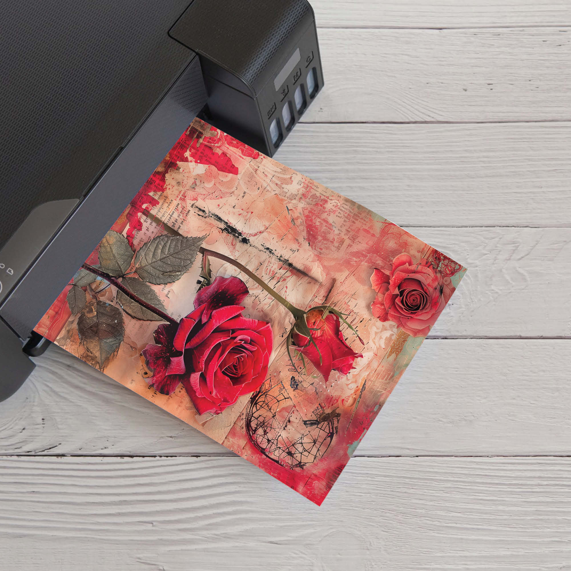 Printable Red Rose Vintage Digital Paper, 30 Pages 8.5X11 Size for Junk ...