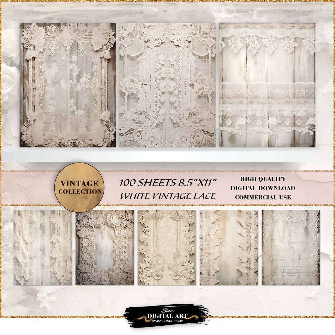 White Lace Vintage Digital Paper for Junk Journal Kit, Mixed Media Art ...
