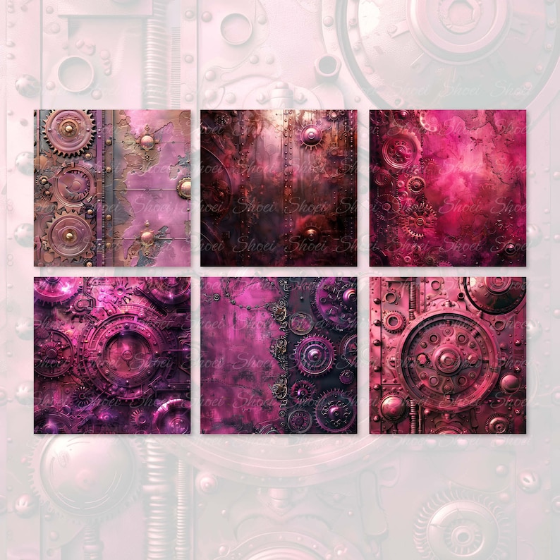 Pink Steampunk Digital Paper Collection 30 Pages 12X12 for Junk ...