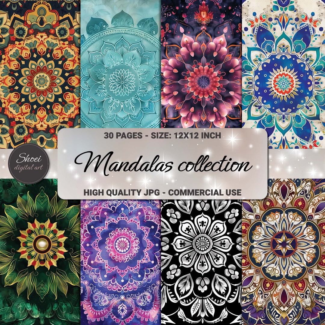 Boho Mandala Digital Paper Pack: 12x12 Scrapbook Backgrounds (digital ...