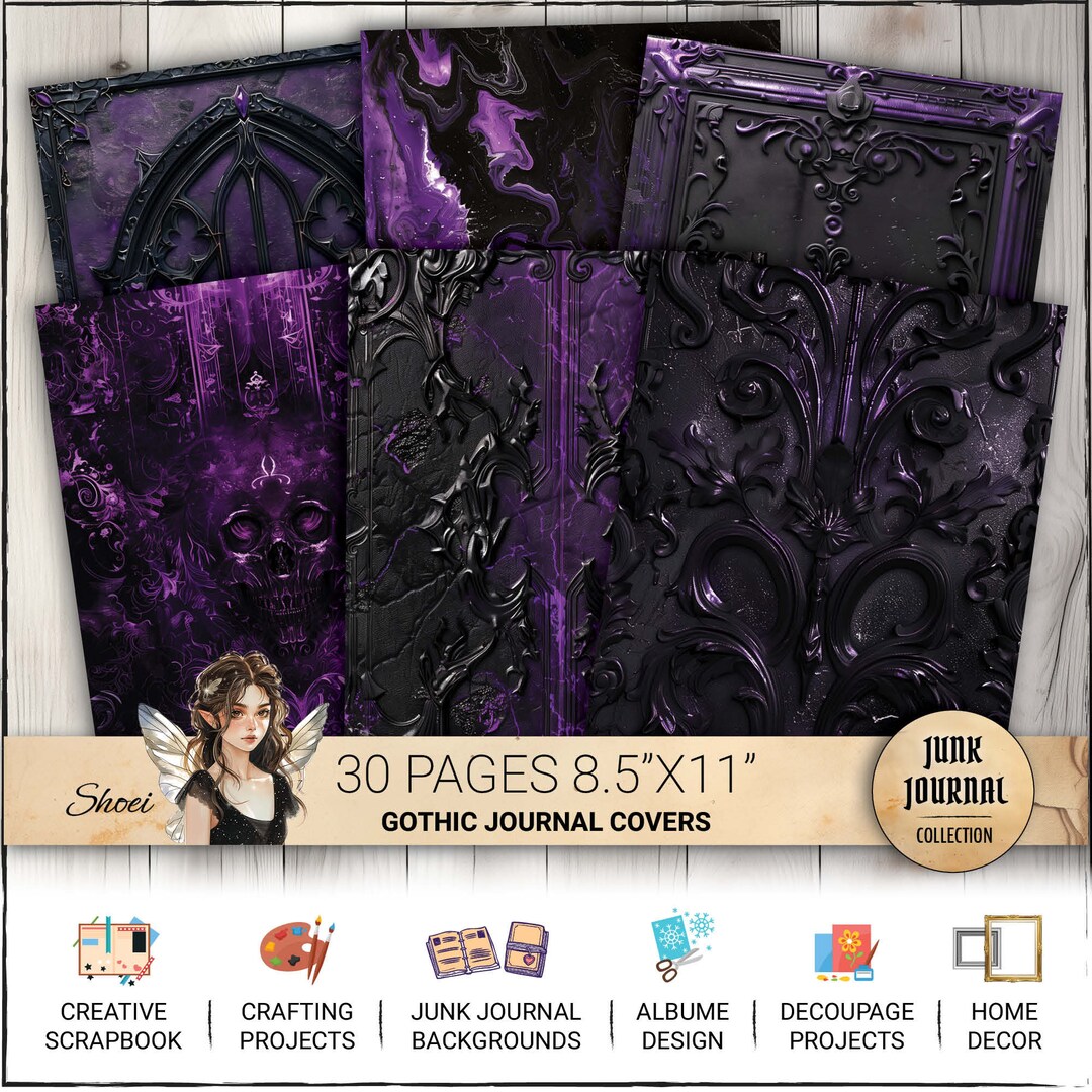 Gothic Black Purple Junk Journal Covers, 30 Pages 8.5X11 Size for Junk ...