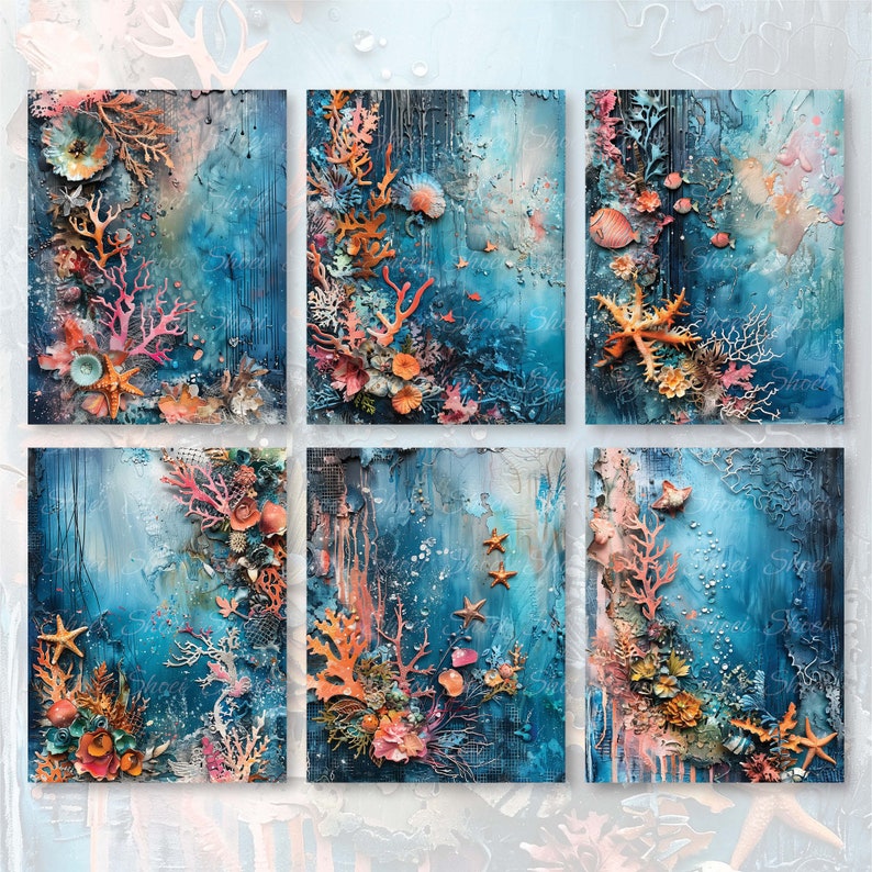 Coral Reef Digital Paper: 30 Mixed Media Ocean Designs (8.5x11 JPG) - Etsy