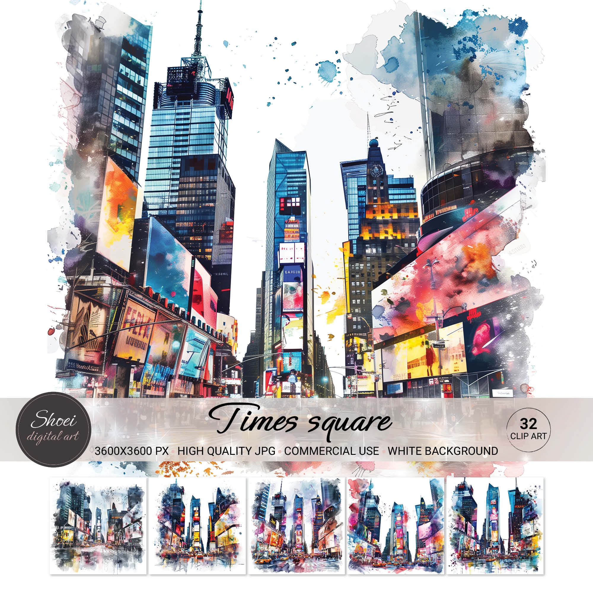 32 Times Square Watercolor Clipart Bundle for Art and Craft Digital ...