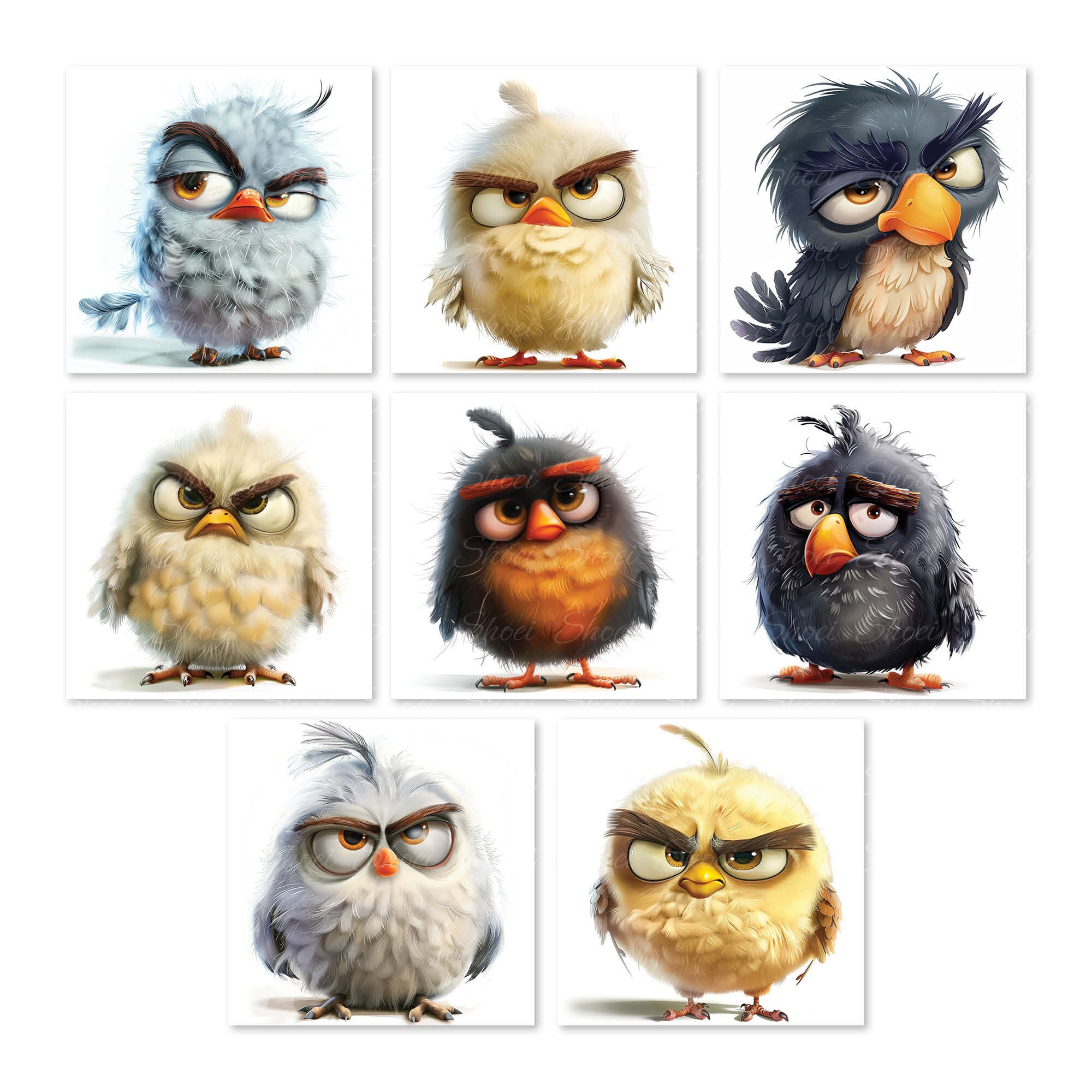 32 Grumpy Bird Watercolor CLIPART JPG for Art and Craft, Digital Paper ...