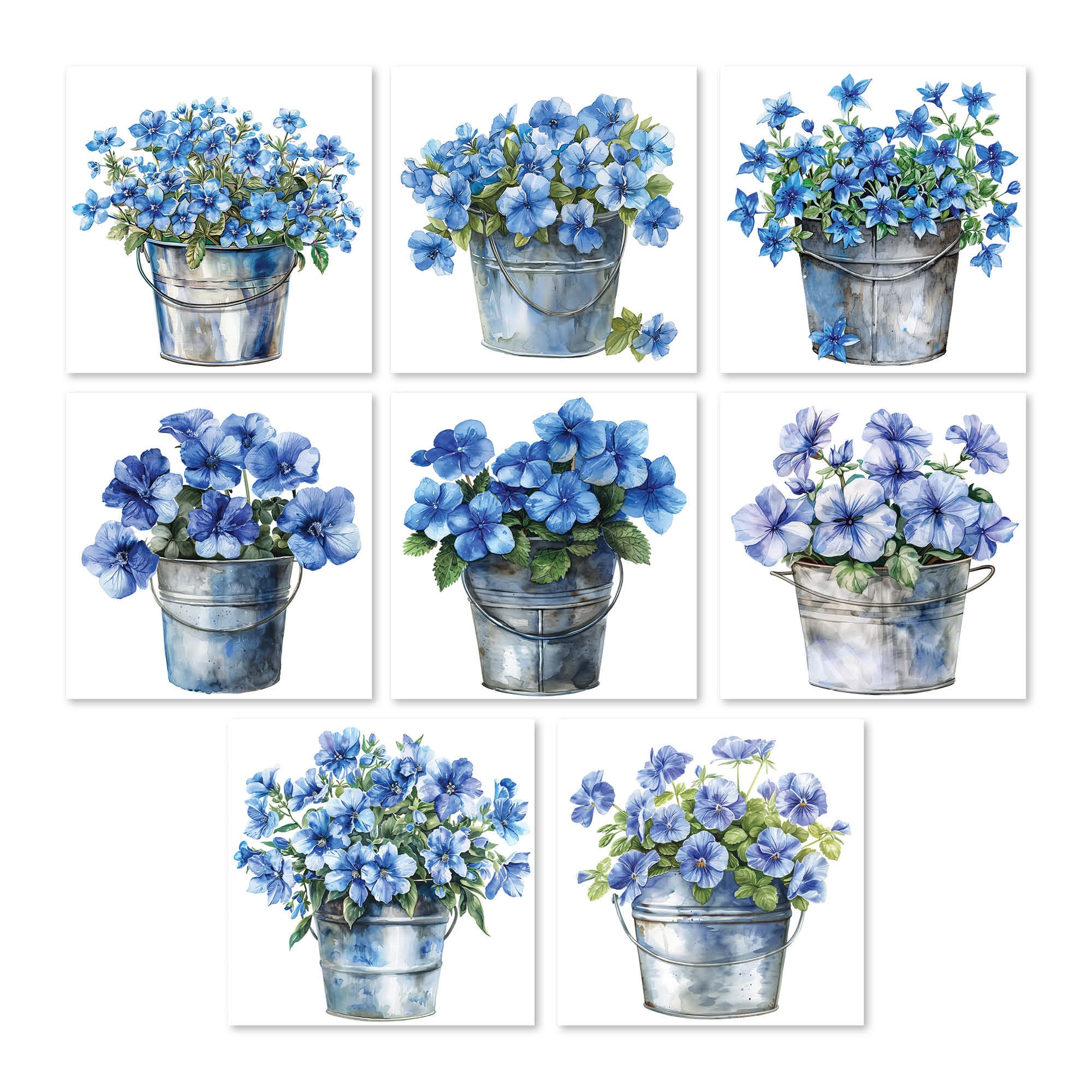 Blue Flowers Bouquet Clipart Bundle Digital Art for Scrapbooking, Card ...