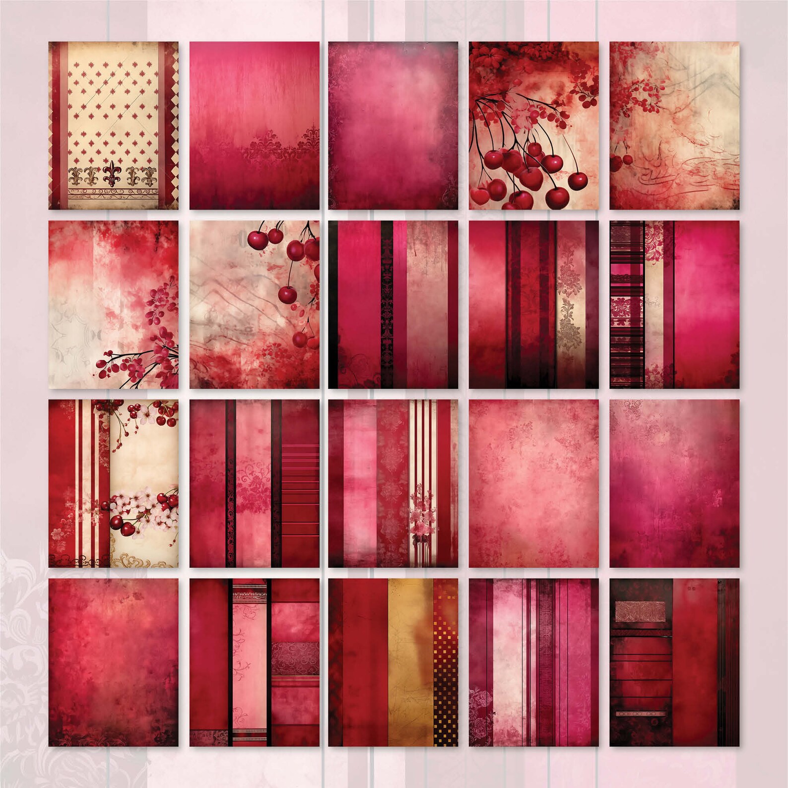 100 Printable Burgundy Cherry Theme Digital Paper 8.5X11 for Junk ...