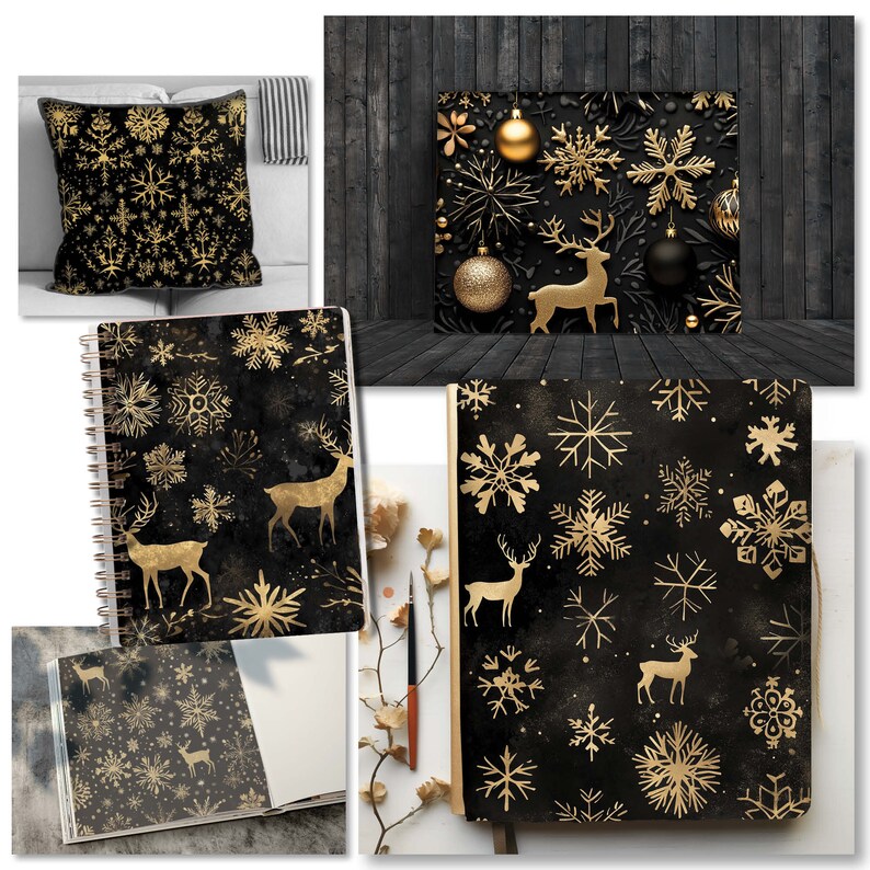 Black & Gold Christmas Digital Paper: 30-page Scrapbook Kit (12x12 Inch ...