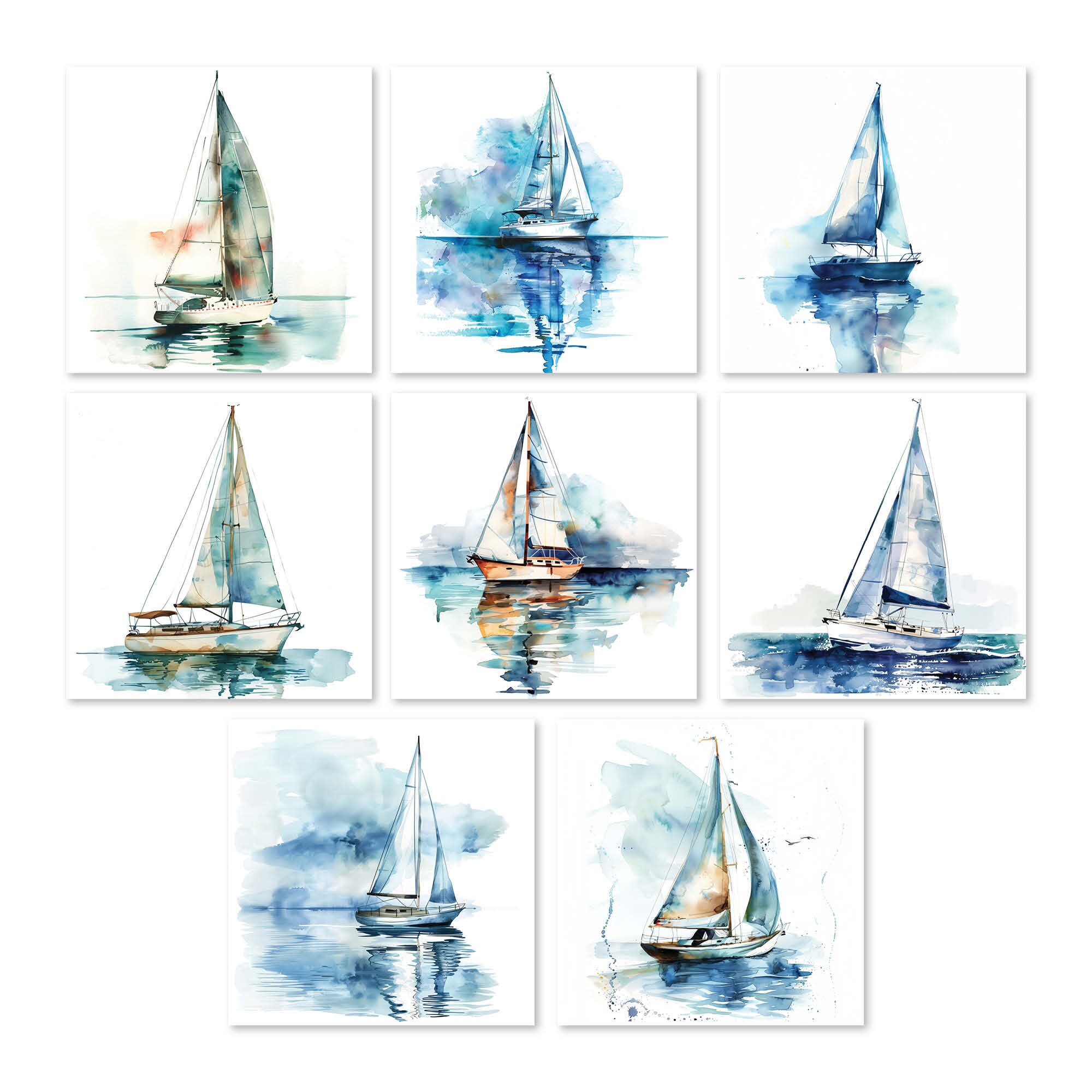 32 Sailboat at Sea Watercolor Clipart Collection Art and Craft Digital ...