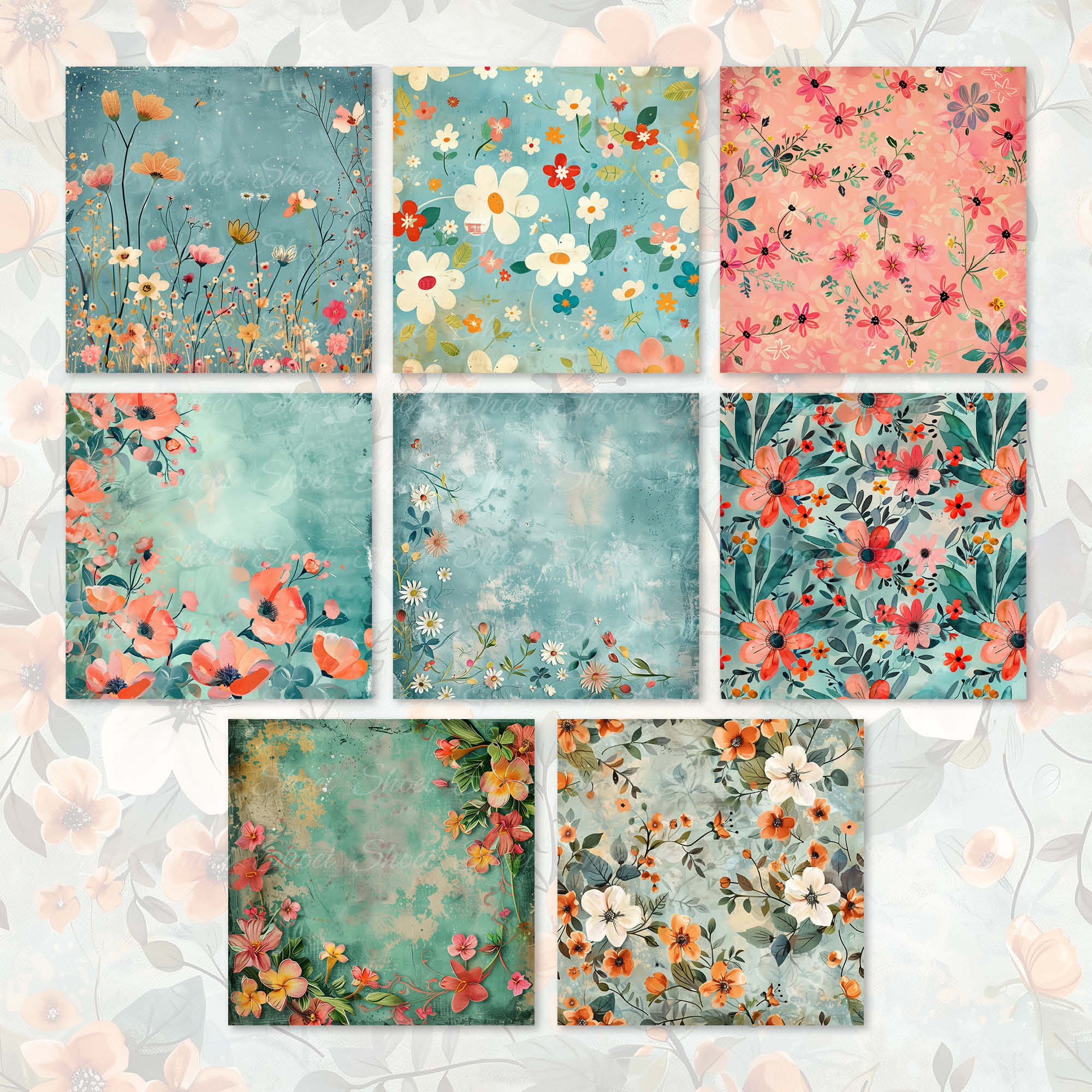 Whimsical Floral Digital Paper Collection 30 Pages 12X12 for Junk ...
