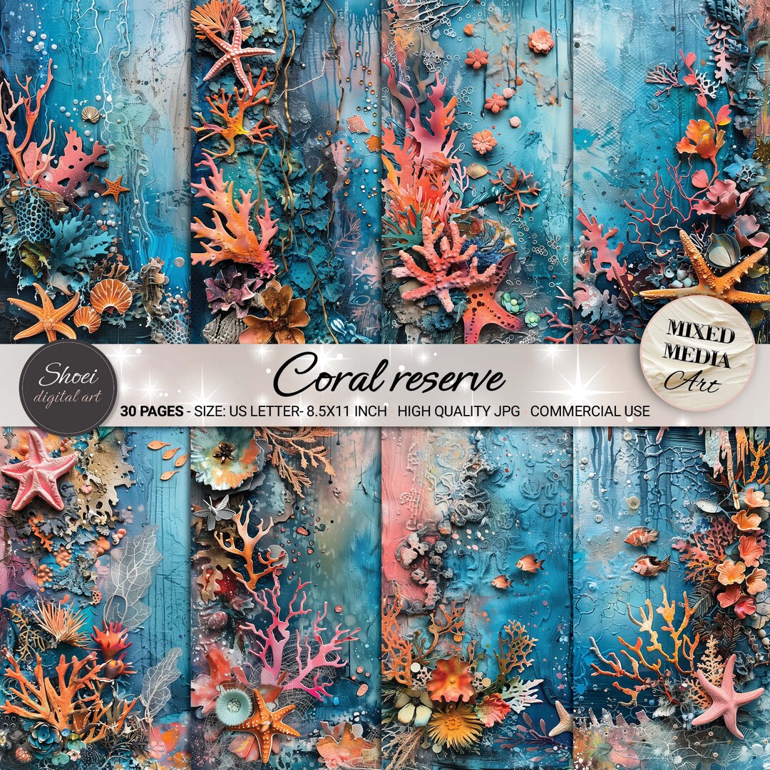 Coral Reef Digital Paper: 30 Mixed Media Ocean Designs (8.5x11 JPG) - Etsy