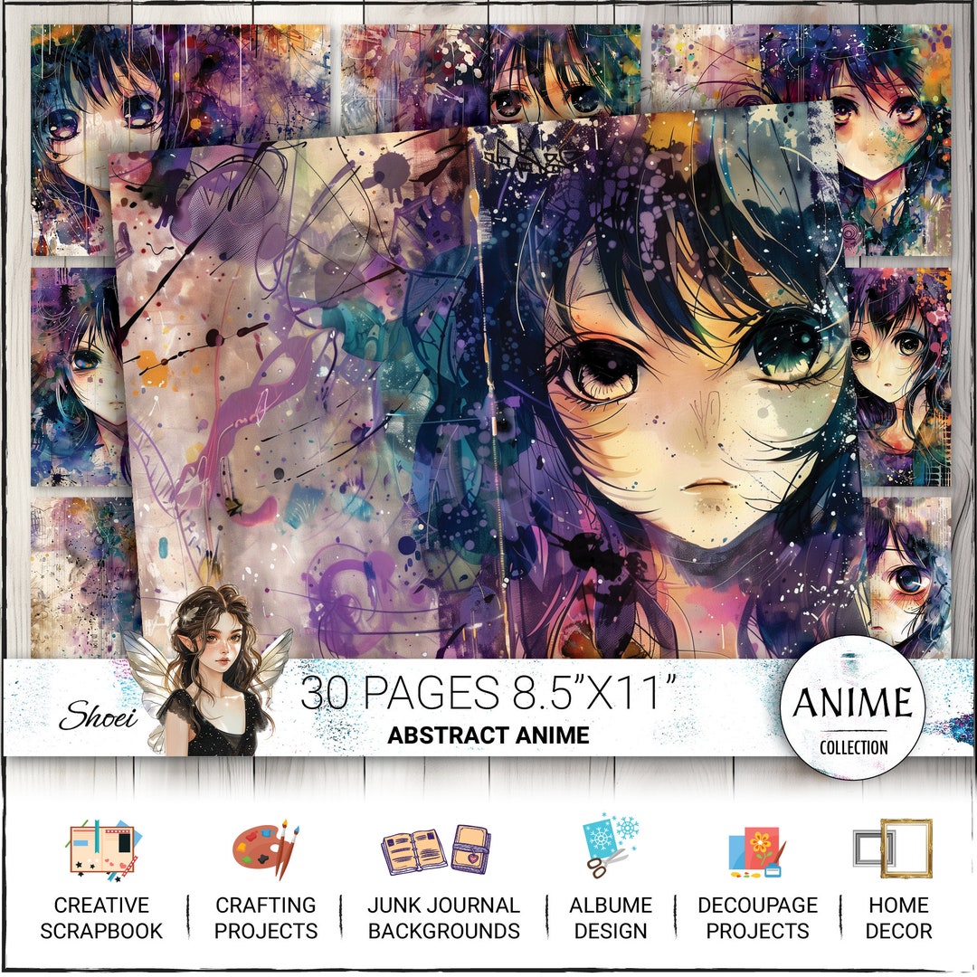 Anime Girl Abstract Purple Digital Paper, 30 Pages 8.5X11 Size for Junk ...