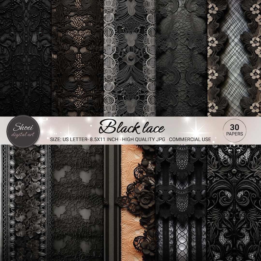 Black Lace Digital Paper for Junk Journal Kit, Mixed Media Art ...