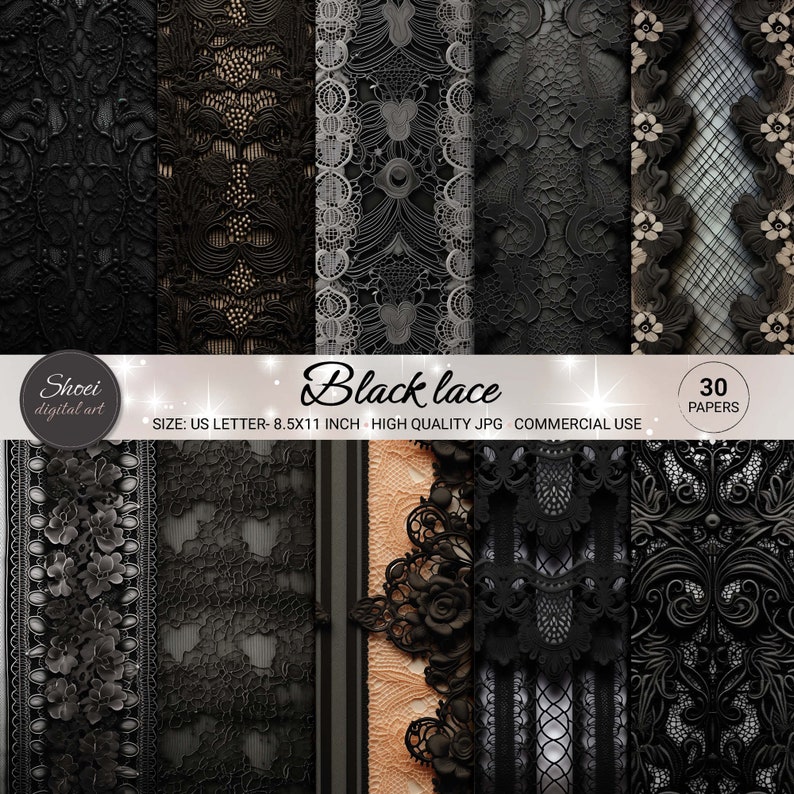 Black Lace Digital Paper for Junk Journal Kit, Mixed Media Art ...