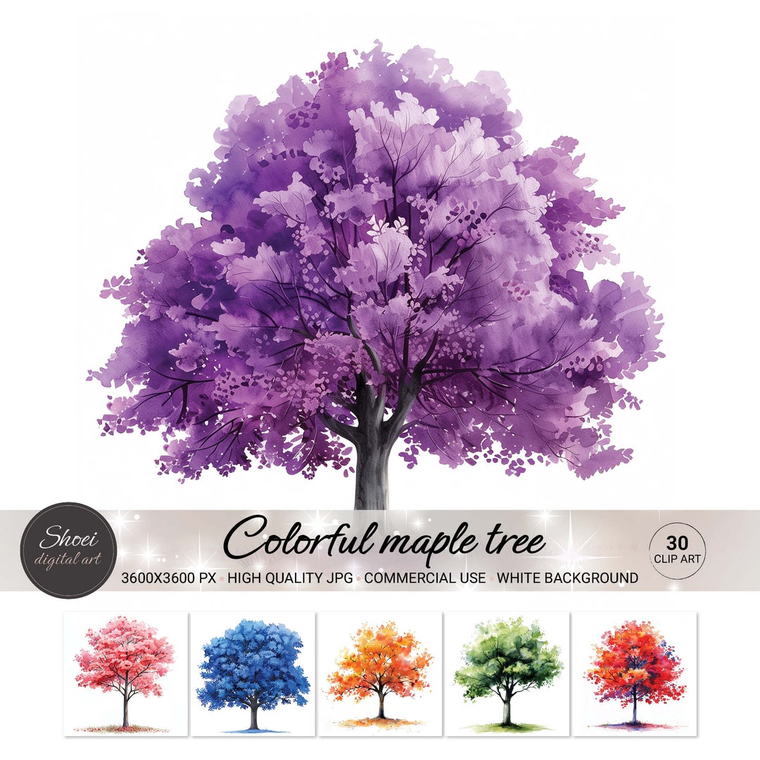 Watercolor Maple Tree Clipart: Rainbow Fall Colors (JPG Printable ...