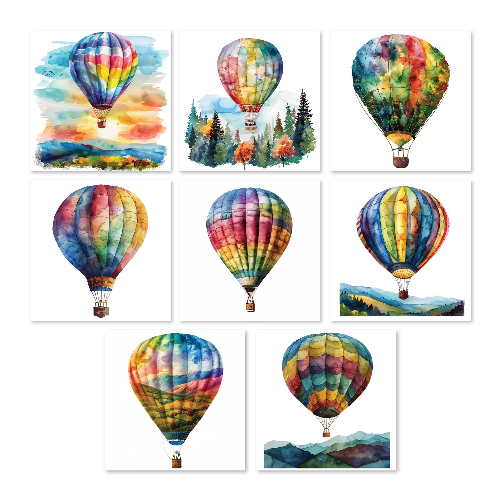 32 Hot Air Balloon Watercolor Clipart JPG Set Art and Craft Digital ...