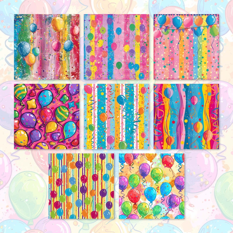 Birthday Party Digital Paper Set: 12x12 Scrapbook Backgrounds (digital ...