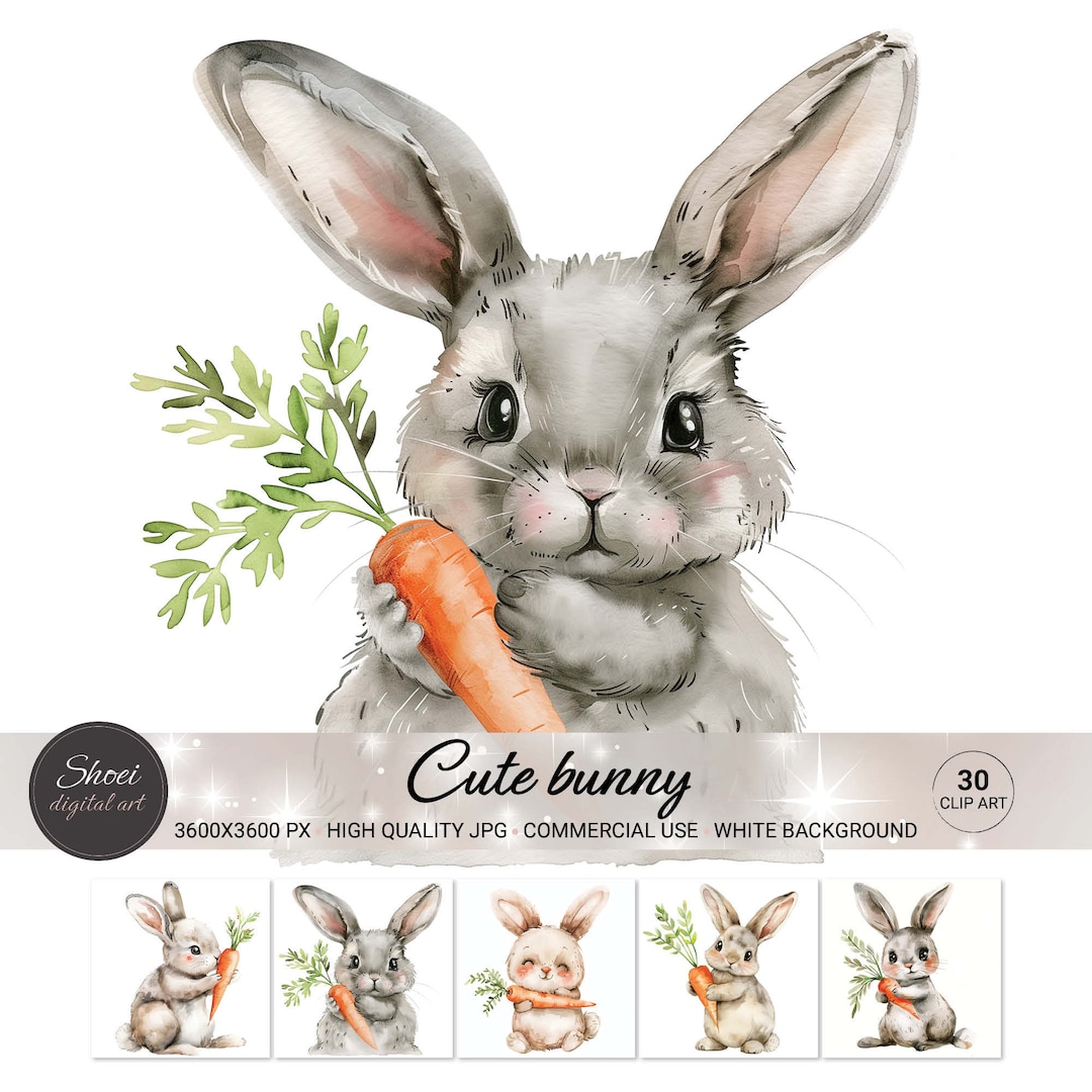 30 Cute Bunny With Carrot Watercolor Clipart - Art and Craft Projects ...