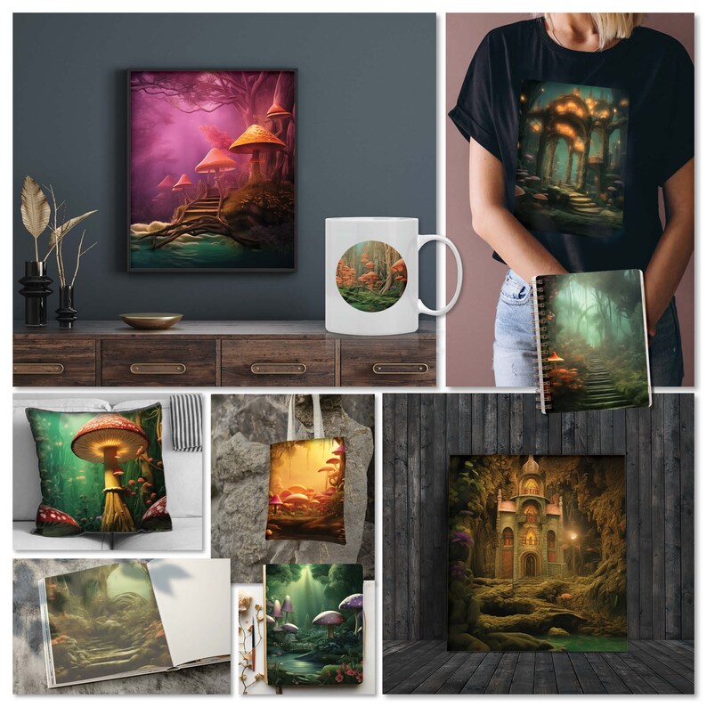 Fantasy Forest Digital Paper Pack: Magic Mushroom Backgrounds (30 JPG 8 ...