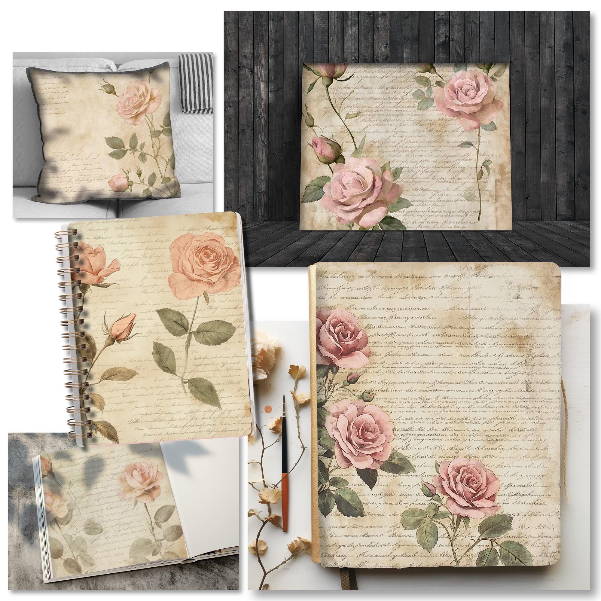 Vintage Rose Digital Paper: Shabby Chic Floral Scrapbook (digital ...